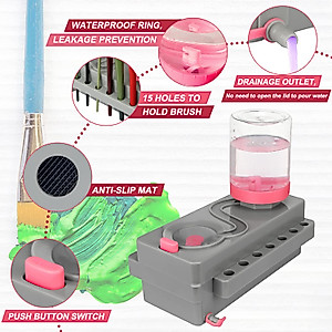 Upgrade Paint Brush Cleaner with Holder, Water Cycle Brush Rinser for Acrylic, Watercolor, and Water-Based Paints(Pink+Grey)