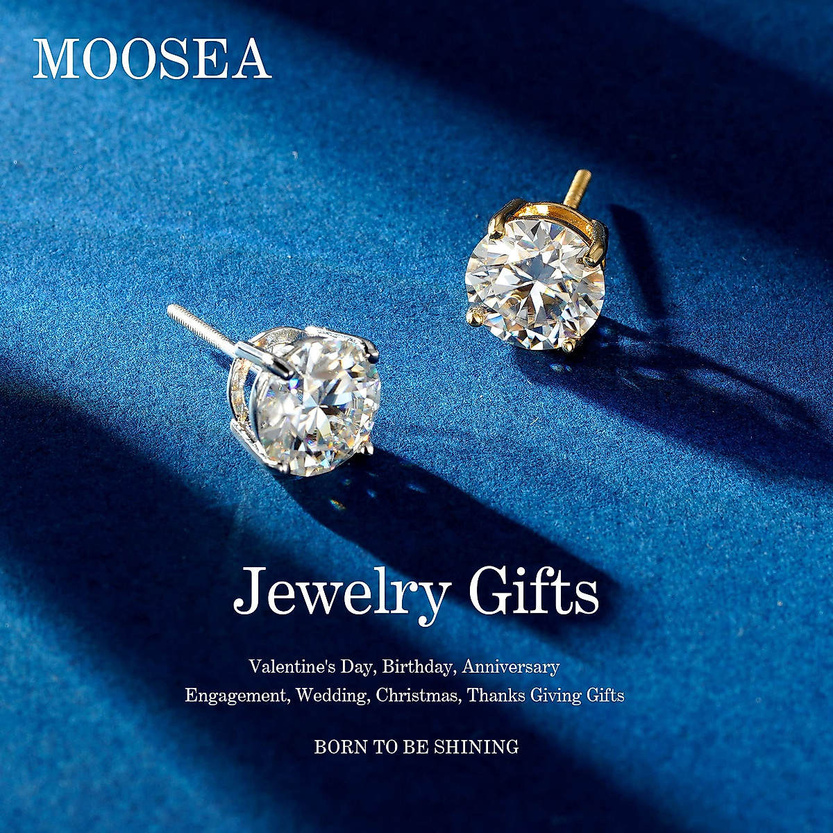 MOOSEA Moissanite Earrings for Women, 1ct D Color VVS1 Clarity Lab Created Moissanite Stud Earrings 14K White Gold Vermeil 4 Prong Moissanite Stud Earrings for Women Men with Screw Backs