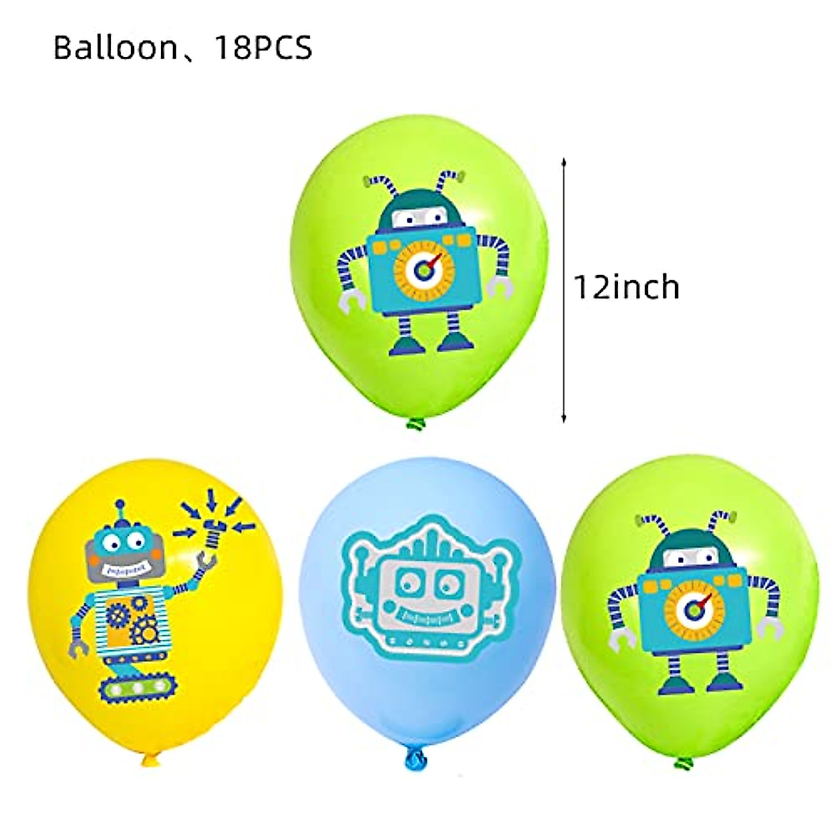 50Pcs Robot Party Supplies Set-Including Happy Birthday Banner,Cake Topper and Cupcake Toppers,Spiral Ornaments,Latex balloons for kid s Boys Robot Theme Party Decoration