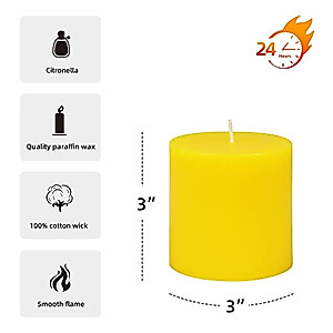 Zest Candle Pillar Candles, 3 by 3-Inch, Yellow Citronella