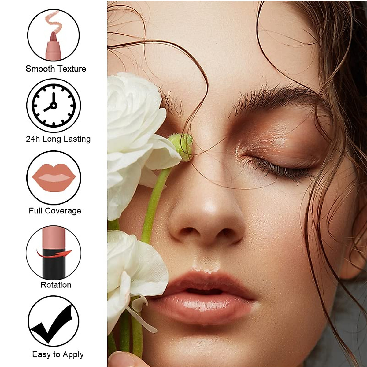 Rosarden Matte Nude Lip Liner - Cream Lip Liner Pencil - Retractable Lip Liner with Built-in-Sharpener - Waterproof Long Wear Smudge Proof Lip Liner - High Pigmented LipLiner Pencil for Women