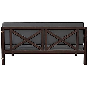 Merax Patio Furniture Sets 4 Pieces, Outdoor Solid Wood Sectional Sofa with Soft Cushions & Coffee Table, Grey