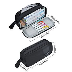 YOKUMA Pencil Case for Adults Aesthetic Pen Bag for Teen College Zipper Pouch Office Supplies Stationery Organizer Small Tool Bag (Black TW)