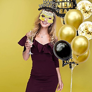 2024 Happy New Year Party Supplies, Foil Balloons Set, Happy New Year Banner, Latex Balloons, Curtains, Paper Pompoms for Home Outdoor Decor New Years Eve Party Supplies 2024, Black and Gold