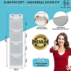 Honeyera Storage for Stuffed Animals, 12 Inch Wide Slim Over Door Organizer for Stuffies, Bi-Fold Door Closet, Baby Accessories, Toy Plush Storage/Easy Instal with Breathable Hanging White