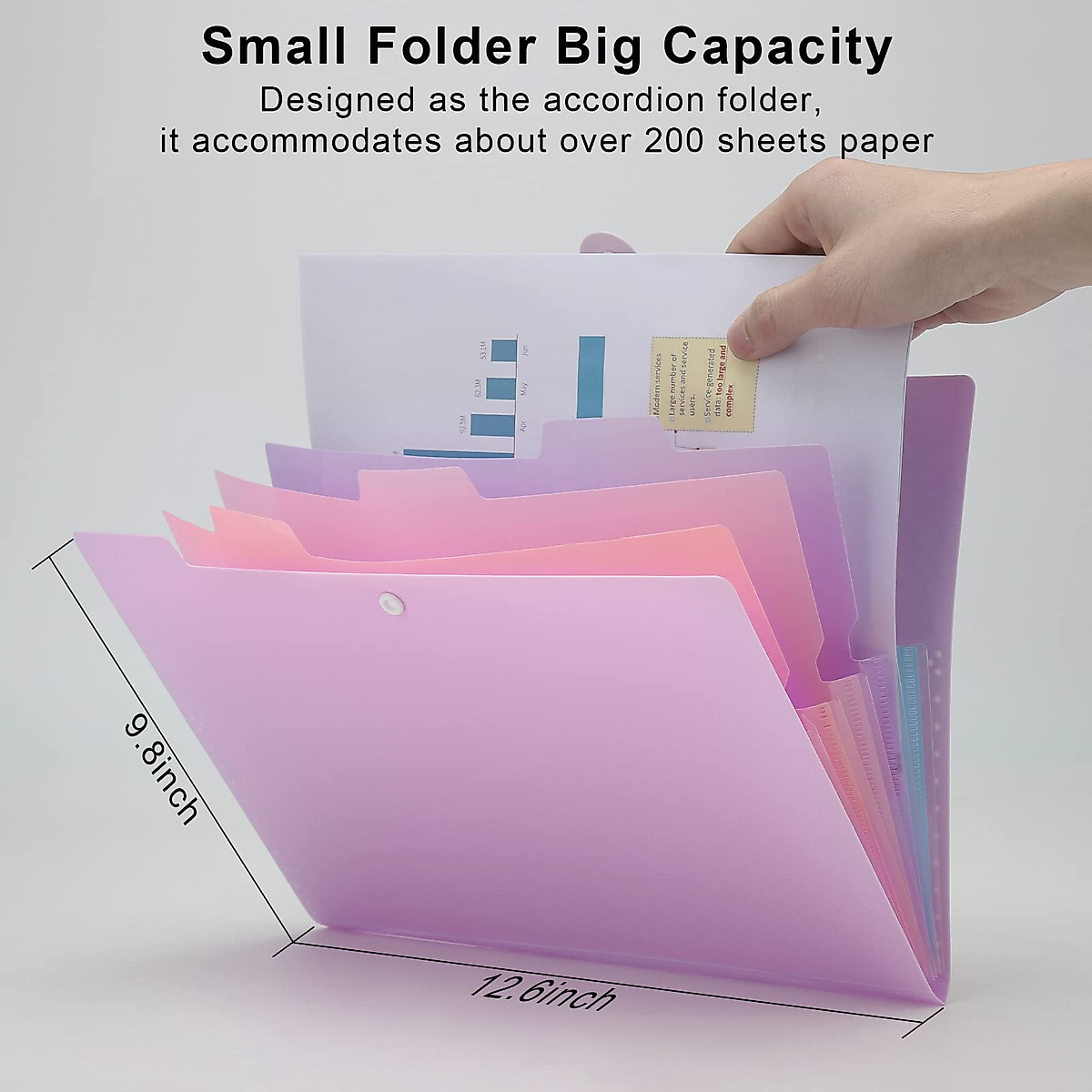 NAFY Colorful Expanding File Folder, 5 Pockets Folder with Colored Labels Portable Weave Pattern Accordion File Folder A4 Letter Size Project Organizer Document Folder for Office School (Pink)