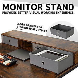 TOPSKY 47”x 31.5” Computer Desk with Drawers, Monitor Stand, Storage Shelf, 3-Port Charging Station (Bamboo)