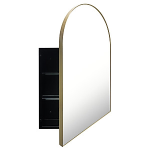 FOMAYKO Arched Medicine Cabinet with Mirror,Surface Mounted Farmhouse Bathroom Medicine cabinets with 20 ×30 inch Bathroom Vanity Mirror (Gold, Mirror:20"x30")