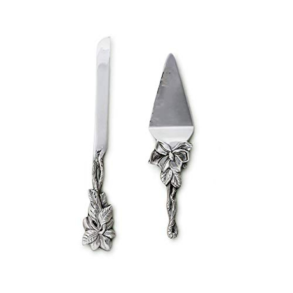 Arthur Court Designs Aluminum Magnolia Flower Cake Serving Knife and Pie Server Set Pair - Perfect for Spring Wedding Gift Knife 13 inch Server 11 inch Long