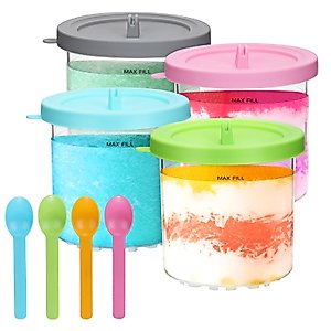 MOVAFEE 16 oz. Extra Pint | Containers Replacement for Ninja Creami Pints and Silicone Lids - 4 Pack, Compatible with Ninja Creami NC301 NC300 NC299AMZ Series Ice Cream Maker, MOV-NCP-04