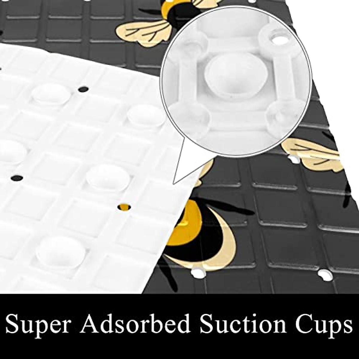 Non-Slip Bathtub Mats Cute Bumble Bee on Grey Background Prints Soft Bath Tub Bathroom Shower Mat for Baby and Adults, Machine Washable