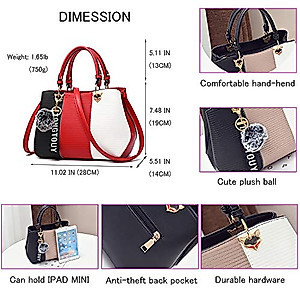 Handbags for Women Fashion Ladies Purses PU Leather Satchel Shoulder Tote Bags (red)