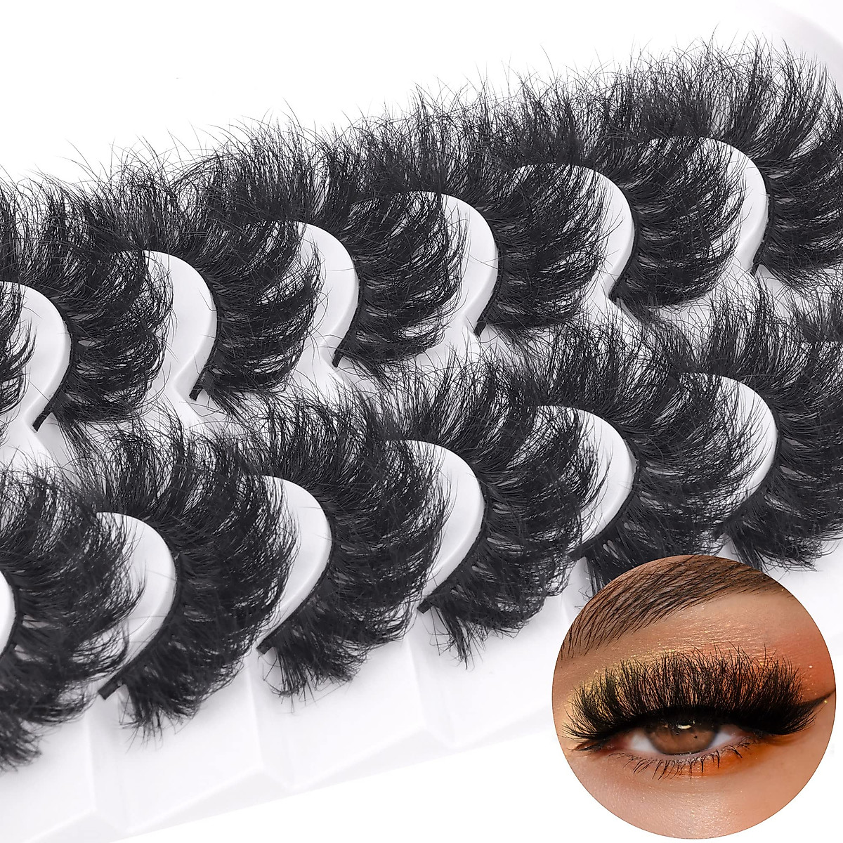 Mink Lashes Fluffy Eyelashes Mink Wispy Dramatic False Eyelashes Thick Volume 6D Effect Lashes C Curl 20MM Long Fake Eyelashes Pack by PHKERATA, 7 Pairs
