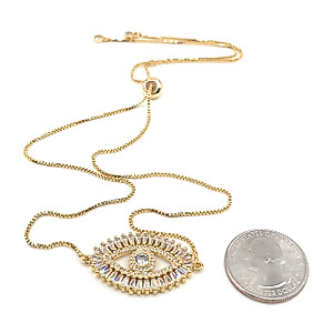 LESLIE BOULES Gold Evil Eye Necklace 18K Gold Plated Sliding Adjustable Chain Choker Jewelry