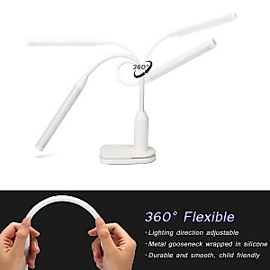AnSun Rechargeable LED Desk Lamp Clip on Table Light with Battery Powered (2000mAh) 3 Color, Stepless Dimmable Touch Control 360° Flexible Reading Clamp Lamp for Study Bedroom Office (White)