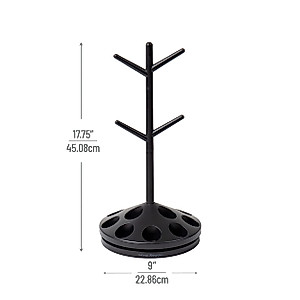Mind Reader Single Serve Coffee Pod Organizer & Mug Tree, 12 pod and 4 Mug Capacity, Countertop, 9" L x 9" W x 17.75" H, Black