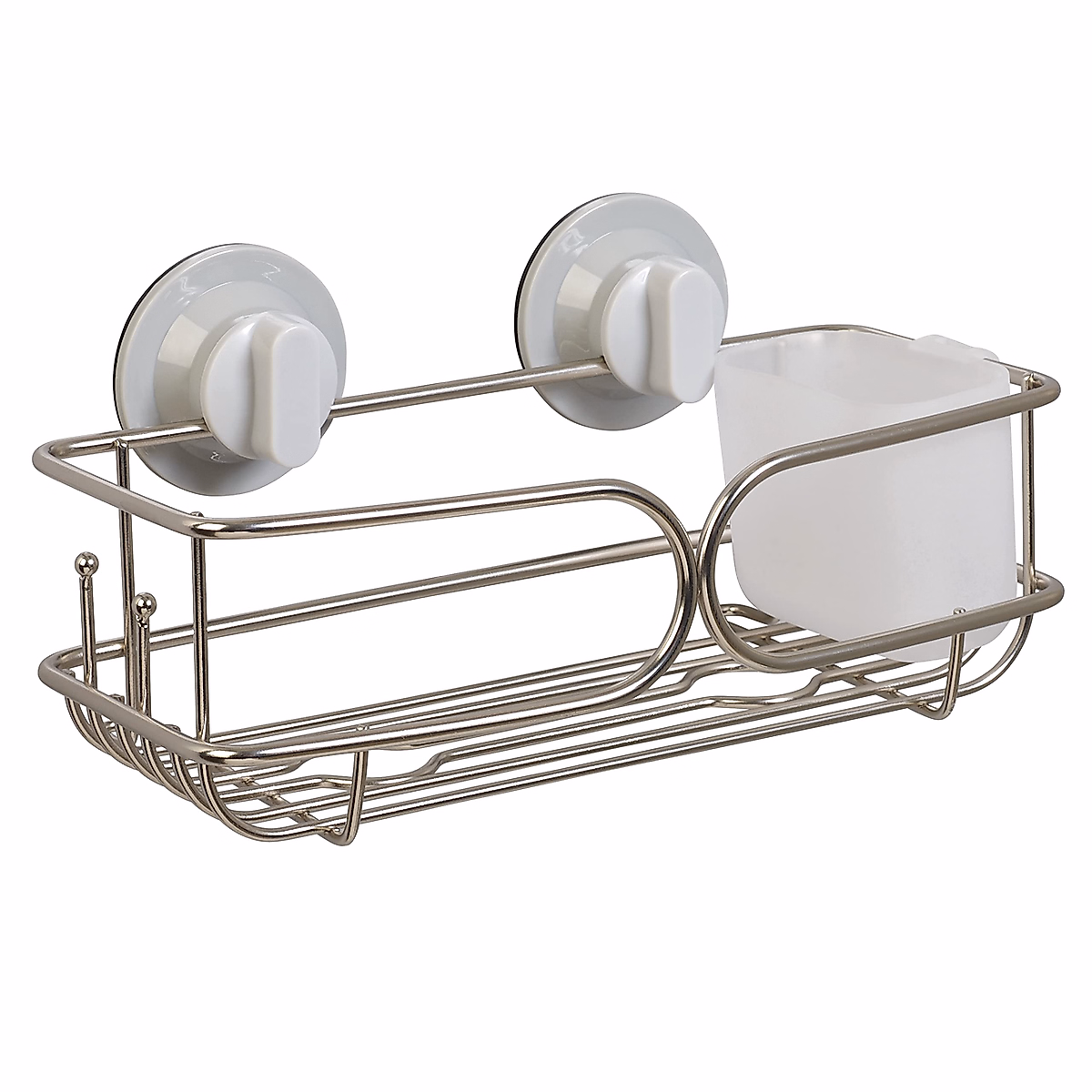 Zenna Home Adhesive or Suction Mount Shower Basket, Rustproof Shower Storage and Bath Organizer Caddy, No Tools, No Drilling, Easy Wall Mount Installation, Power Grip Pro, Stainless Steel