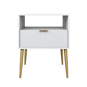 Nathan James James Mid-Century Accent Side or End Table with Storage, Wood Frame, 1, White/Gold