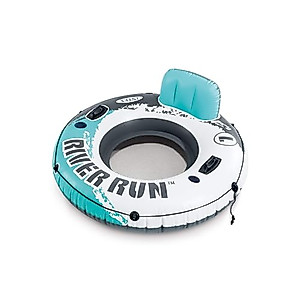 INTEX 56825EP River Run 1 Inflatable Floating Lounge: Comfortable Backrest – Built-in Cup Holders – Durable Grab Handles – All Around Grab Rope – 220lb Weight Capacity – Color May Vary
