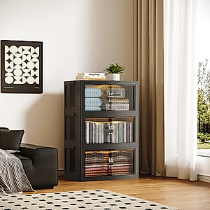 SAILUN Stackable Storage Bins Folding Collapsible Storage Bins with Lid, Closet Organizers and Storage, Storage Box with Door Black (26" W x 17" D x 43.7" H)