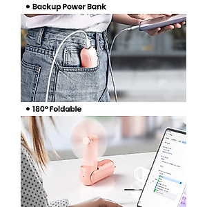 Gaiatop Portable Handheld Fan, Foldable Small Fan, Mini Hand Held Fan with USB Rechargeable 2000mAh Battery, Eyelash Fan for Girls, Travel For Women, Outdoor, Pink