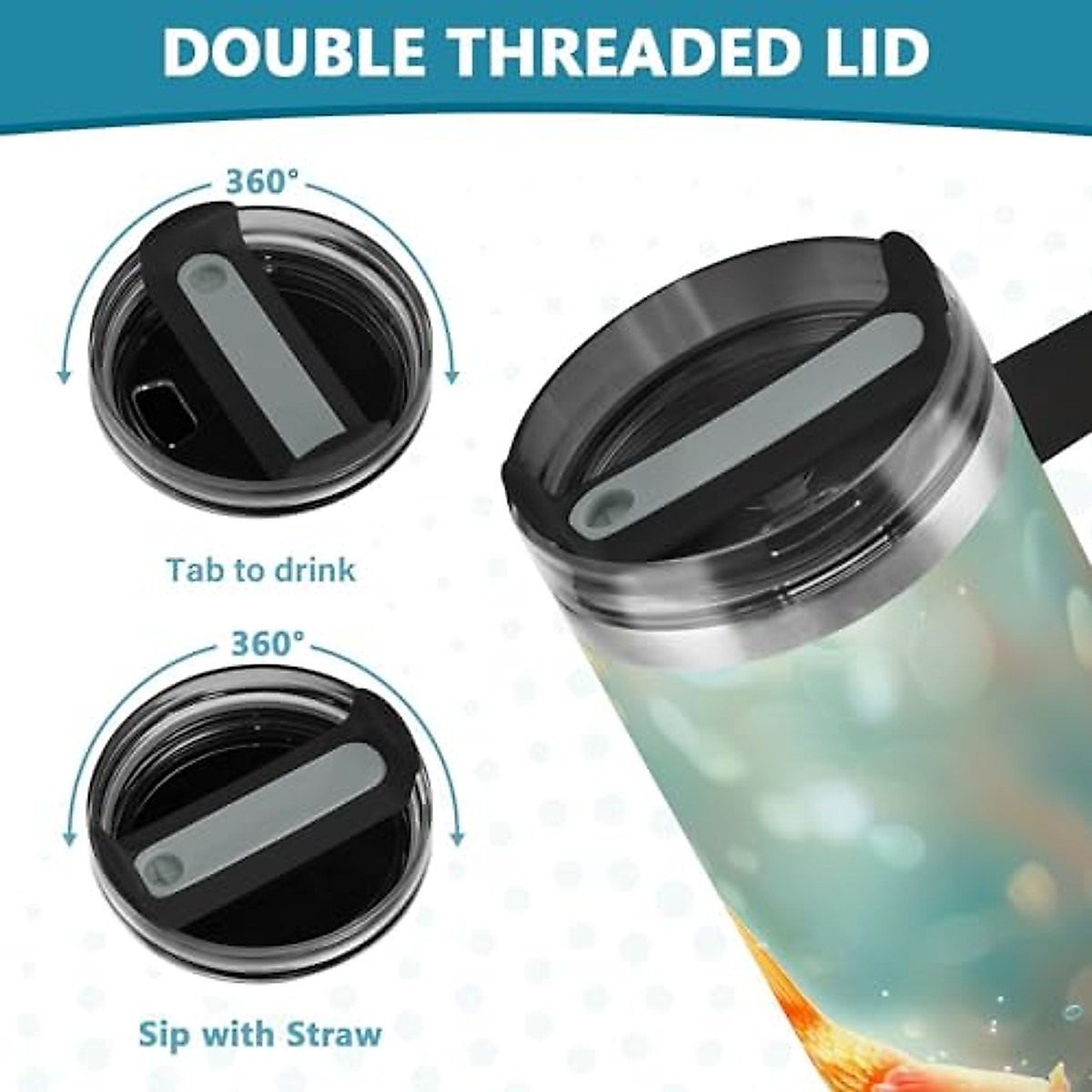 FRCSDIY Beautiful Goldfish Insulated Tumbler with Handle and Straw Lid,40oz Leakproof Stainless Steel Cup BPA-Free Water Bottle