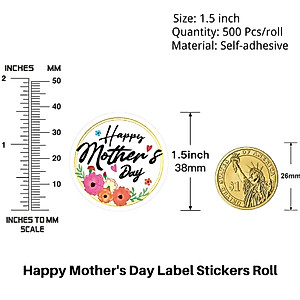 Happy Mother's Day Label Stickers Roll，1.5 inch 500 Pcs Love Heart Mothers Day Stickers, Gift Tag Stickers for Envelope Seals Party Gift Favors Box Cards Decorations
