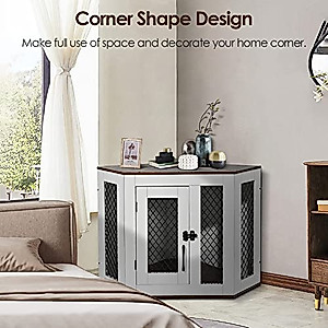 BOEASTER Corner Dog Crate Furniture, Wooden Dog Kennel End Table with Door Furniture Style Dog House Pet Crate Indoor Use for Small Medium Dogs (L38.65 x W23.03 x H26.3in)