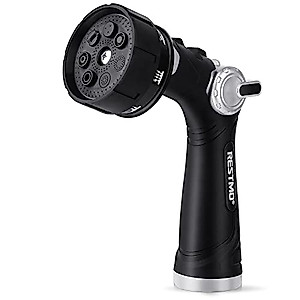 RESTMO Metal Hose Nozzle, Heavy Duty Garden Hose Nozzle Sprayer, Thumb Flow Control | High Pressure | 7 Spray Patterns, Ideal to Water Plants & Lawns, Wash Cars & Pets