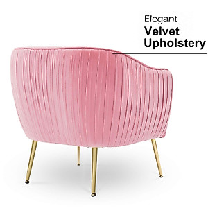 Altrobene Velvet Accent Chair, Modern Barrel Arm Chair for Living Room Bedroom with Gold Finished Legs, Blush Pink
