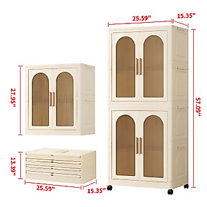 EHAMILY Portable Kids Closet Children's Wardrobe Collapsible Plastic Large Baby Clothes Cabinet Bedroom Nursery Armoire Quick Install Toddler Dresser with Hanging Rod and Door,Large 2 Cubes,White