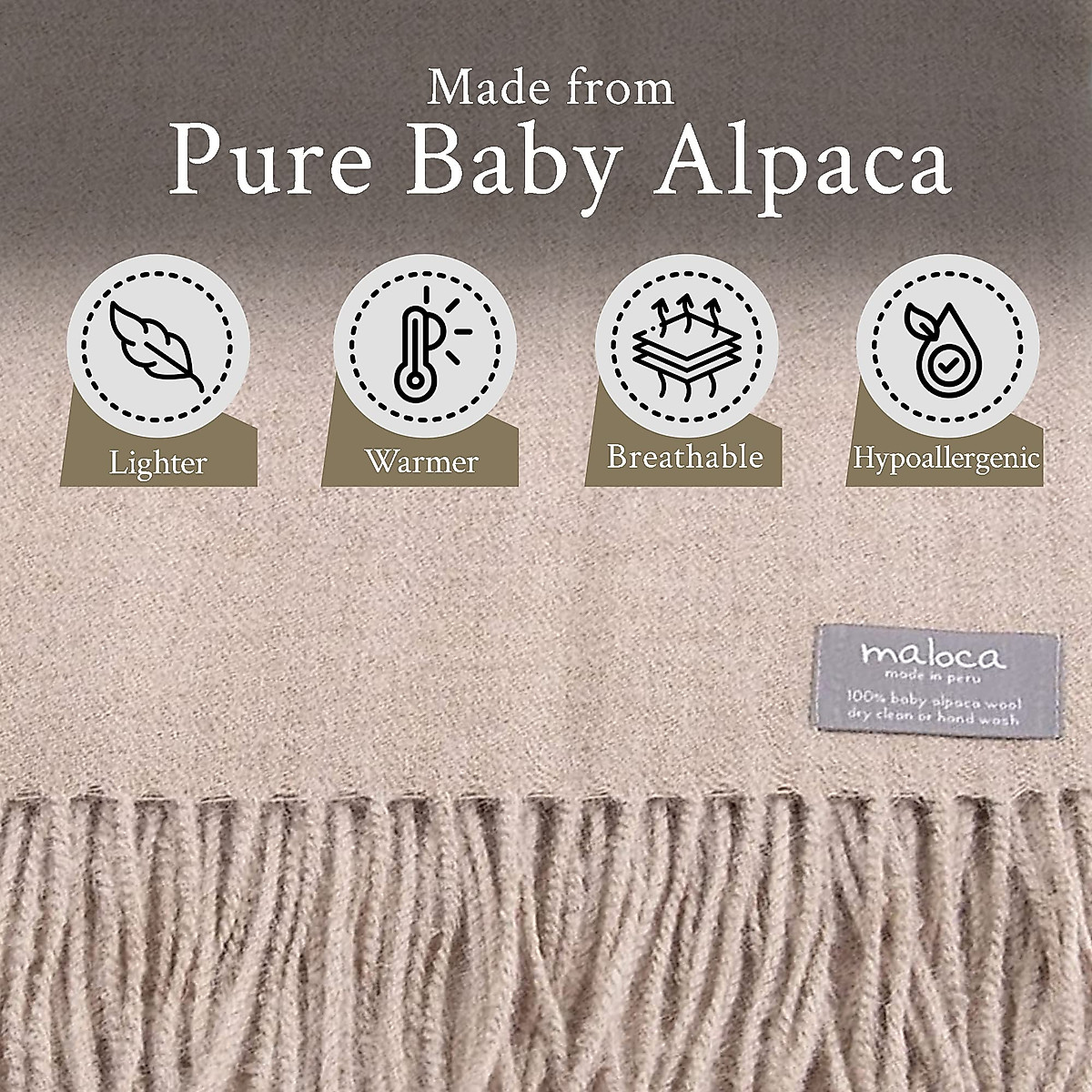 Maloca Pure Baby Alpaca Oversized Unisex Scarf | Ethically Sourced | Hypoallergenic | Softer & Warmer Than Wool |Oatmeal