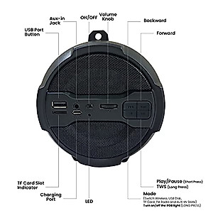 WOOZIK Rockit Go / S213 Bluetooth Speaker, Wireless Boombox Indoor/Outdoor with FM Radio,Micro SD Card, USB, AUX 3.5mm Support, Rechargeable Battery, Strap for Travel, Great for Parties! - Black
