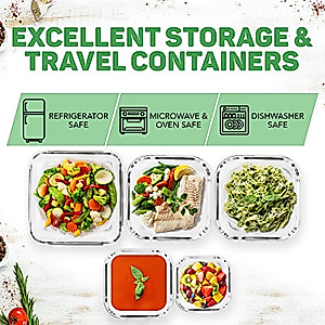 Glass Food Storage Containers 10 Pc, Airtight Glass Storage Containers with Lids, Glass Lunch Bento Boxes, Leak Proof BPA Free Large Glass Containers (5 lids, 5 Containers) Glass Containers with Lids