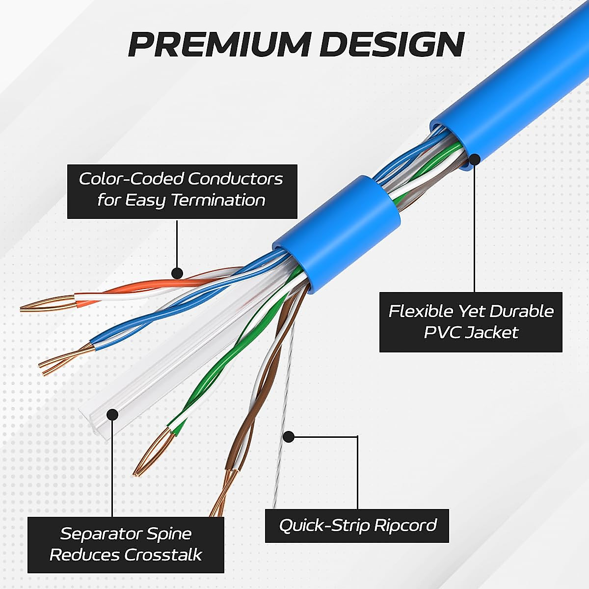 Cables Direct Online CAT6 Cable 1000ft Pull Box Solid Ethernet LAN UTP Cable 23AWG 550Mhz RJ45 Network CCA Copper Clad Aluminum Wire Bulk (Blue)