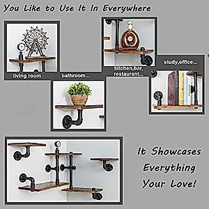 Industrial Rustic Modern Wood Ladder Pipe Wall Mounted Floating Shelves - Set of 3 Bookshelf,DIY Storage Shelving,Hung Bracket,Bookcase (Set of 3 Ladder Shelves)