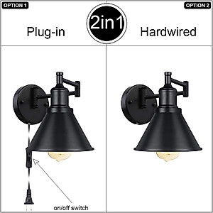 IC INSTANT COACH, Swing Arm Wall Light Fixtures Wall Light Plug-in Cord with On Off Switch on Cord Industrial Wall Sconce Black Finish (2 Lights)