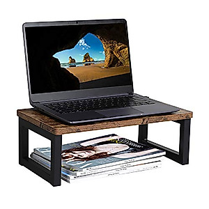 OROPY Vintage Wood Monitor Stand Riser, Multi-Purpose Desktop Storage Organizer Shelf for Laptop Computer, 15.7”L X 9”W X 5.5”H(Dark Brown)