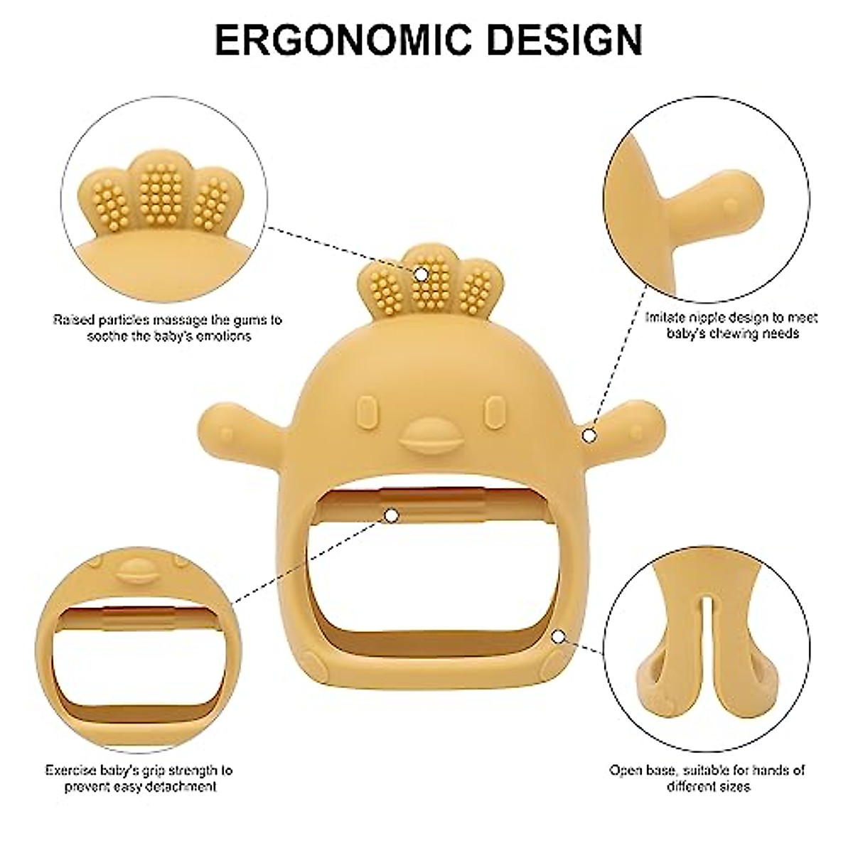 AIXMEET Baby Teething Toys,Silicone Baby Teether for Babies 0-6 Months, Mitten Teething Toy for Soothing Sore Gums, Never Drop Infant Hand Teether,Baby Chew Toys for Sucking Needs,Yellow