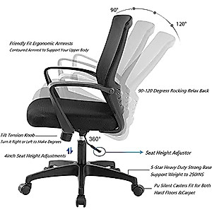 Ergonomic Mesh Office Chair, Home Office Desk Chairs with Adjustable Backrest, High Back Computer Desk Chair with Adjustable Headrest and Flip-Up Arms, Swivel Task Chair (Black)