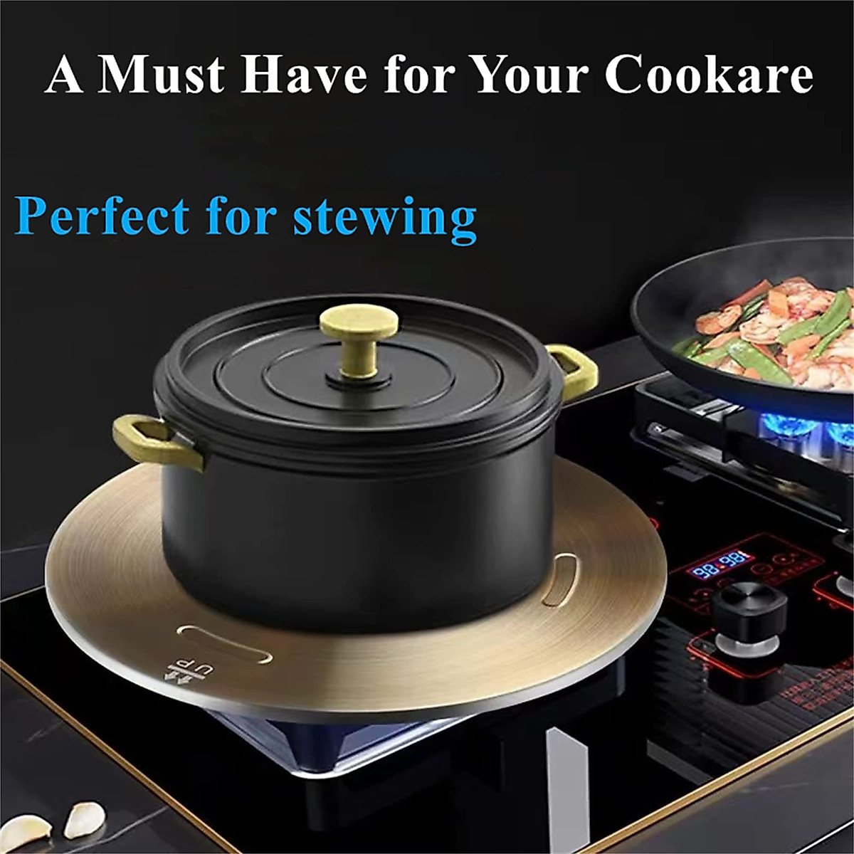 Heat Conduction Plate for Gas Stove, Beswarmy Heat Diffuser Cooking Induction Adapter Plate with Removable Handle, Coffee Milk Cookware Simmer Ring Plate Induction Hob Heat Cooking 6.3inch
