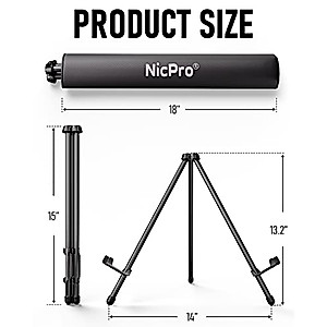 Nicpro Tabletop Easel Stand for Display, 14” Small Black Steel Portable & Adjustable Table Tripod Easels for Canvas Paintings, Framed Pictures, Event Signs, Posters- with Carry Bag