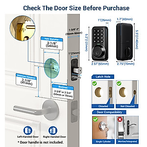 Veise Keyless Entry Door Lock, Electronic Keypad Deadbolt Lock, Auto Lock, 1 Touch Locking & 20 User Codes, Anti-Peeking Password, Easy Installation Design - Matte Black