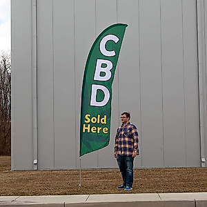 Vispronet Premium CBD Feather Flag Kit - Includes 13ft Sectional Aviation Grade Fiberglass Poles, CBD Flag, Ground Stake Pole Sleeve Bag