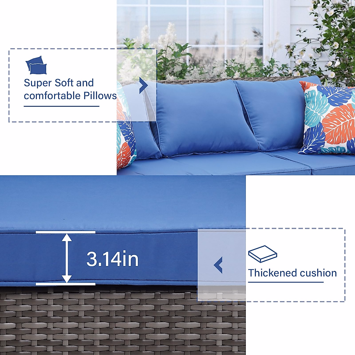 Wonlink Patio Furniture Set, All Weather Sectional Outdoor Furniture Conversation Sets, PE Rattan Wicker Sofa Set (Navy Blue, 6 Pieces)