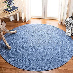 SAFAVIEH Braided Collection 8' Round Blue BRD800M Handmade Country Cottage Reversible Entryway Foyer Living Room Bedroom Kitchen Area Rug