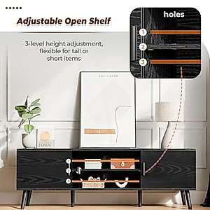 SUPERJARE TV Stand for 55 Inch TV, Entertainment Center with Adjustable Shelf, 2 Cabinets, TV Console Table, Media Console, Solid Wood Feet, Cord Holes, for Living Room, Bedroom, Black