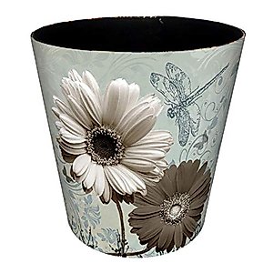 HMANE 10L/2.64 Gallon PU Leather Trash Can Sunflower Pattern Waterproof Decorative Paper Basket for Bedroom Living Room - (Type B)