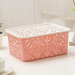 CLZOUD Storage Set with Divided Interior Out Delicate Retro Pattern Storage Basket With Lid For Clothes Cosmetics Papers Toys under Bed Storage Boxes with Lids (Pink, One Size)