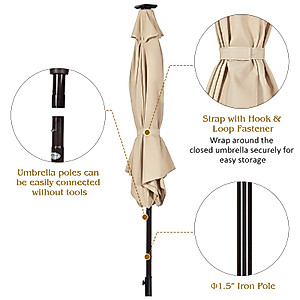 Tangkula 9FT Solar Powered LED Lighted Patio Umbrella, Table Market Umbrella with Tilt and Crank, Outdoor Umbrella with 6 Sturdy Ribs for Garden, Deck, Backyard & Pool (Beige)